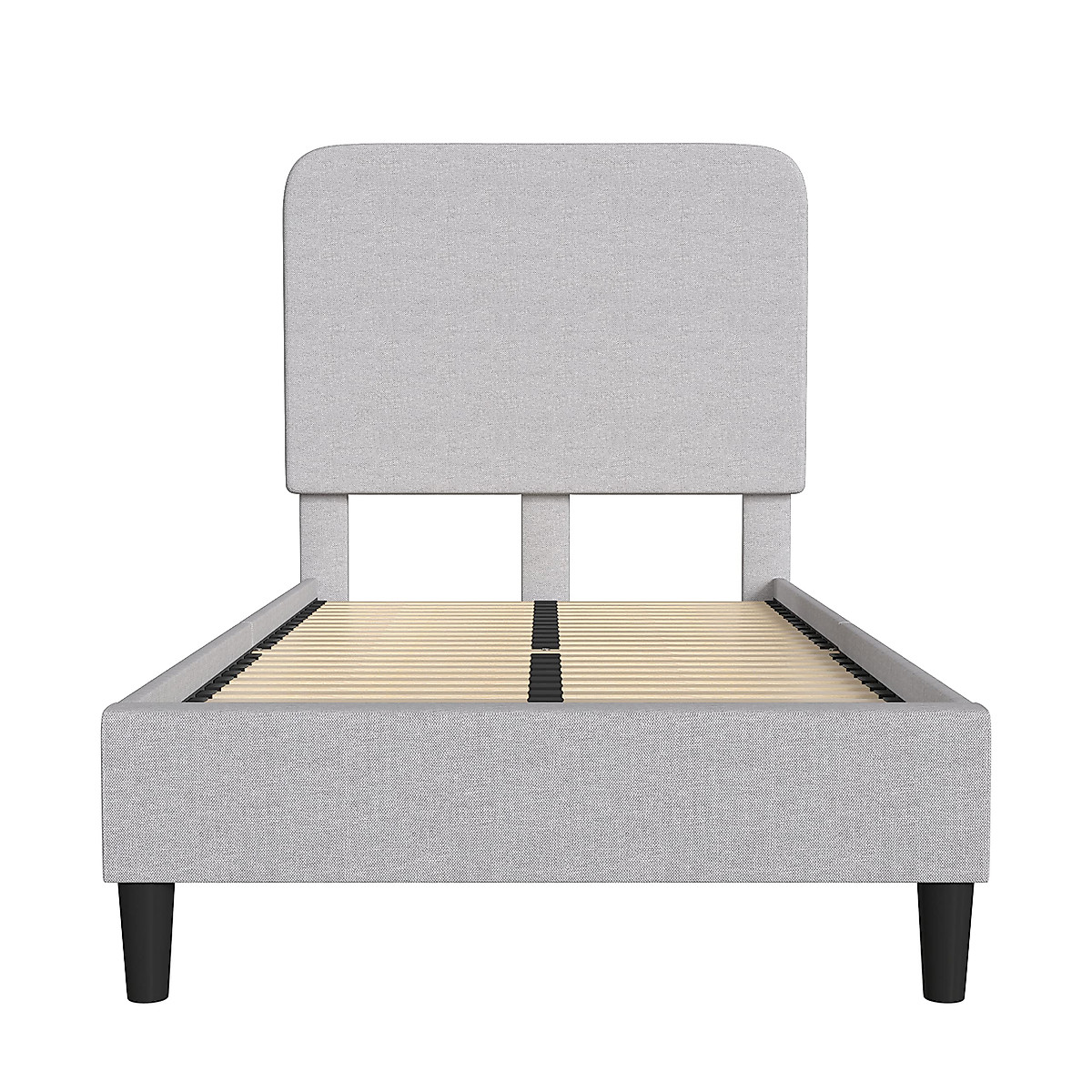 Flash Furniture Addison Platform Bed - Light Grey Fabric Upholstery - Twin - Headboard with Rounded Edges - Wood Slat Support - No Box Spring or Foundation Needed