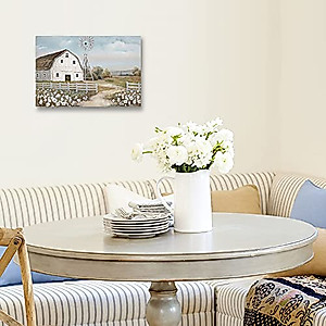 Barn Prints Farmhouse Old Barn Wall Art Barn Painting Barn and Flowers Wall Decor Rustic Bedroom Wall Decor Farmhouse Barn Windmills Art for Bathroom Bedroom Living Room Framed Ready to Hang(16"x 12" )