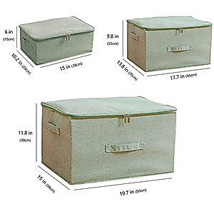 Foldable Storage Bin Foldable Zipper Storage Box Fabric Storage Clothing Storage Bags Clothes Bin Sweater Storage Winter Clothes Storage Linen Closet Organizers and Storage -3 pack (Green)