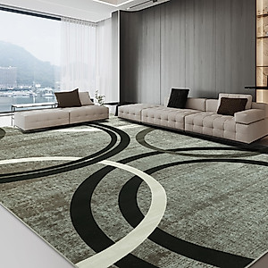 HOMBYS 10X14ft Abstract Circles Area Rug for Living Room Bedroom, Large Modern Floor Carpet for Indoor Office Dining Room High Traffic Areas, Contemporary Home Deco, Machine Washable