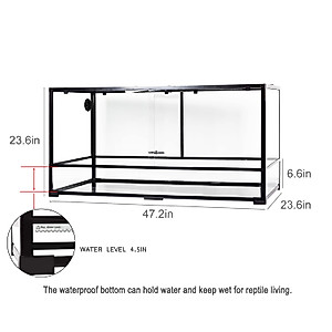 REPTIZOO Large Reptile Terrarium 120 Gallon, Tall & Wide Tempered Glass Reptile Tank 48" x 24" x 24" with Sliding Door Top Screen Ventilation & Anti Escape Lid, Full View
