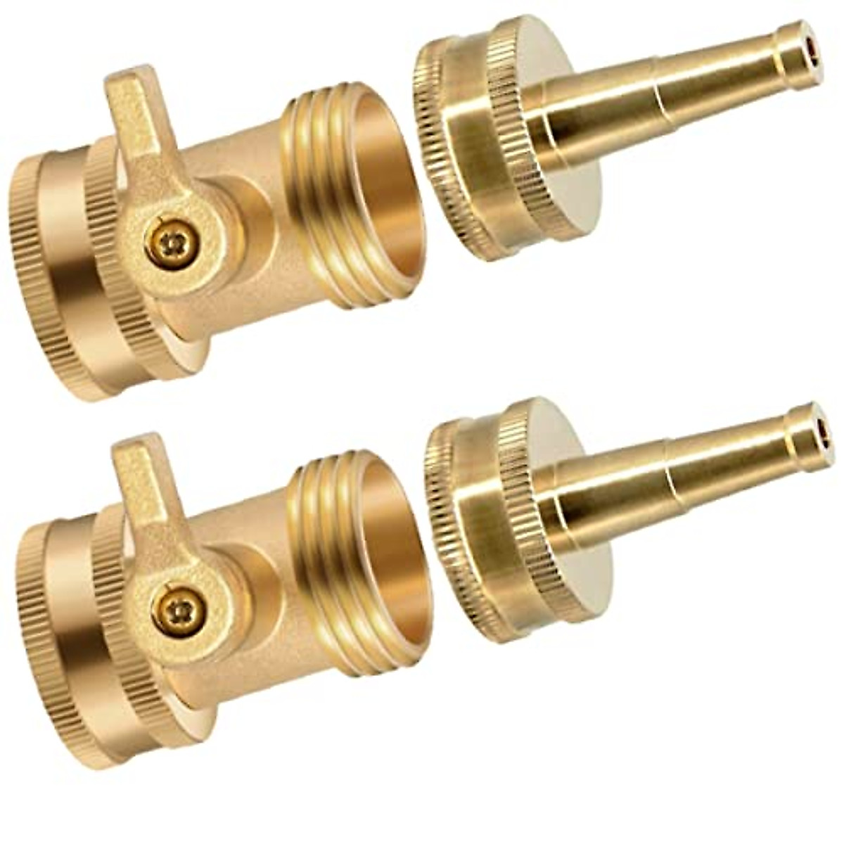 SHOWNEW High Pressure Hose Nozzle, Solid Brass Water Hose Jet Nozzle Sprayer Sweeper with Hose Shut Off Valve, Heavy Duty 3/4" GHT Jet Nozzles for Garden Hose - 2 Set