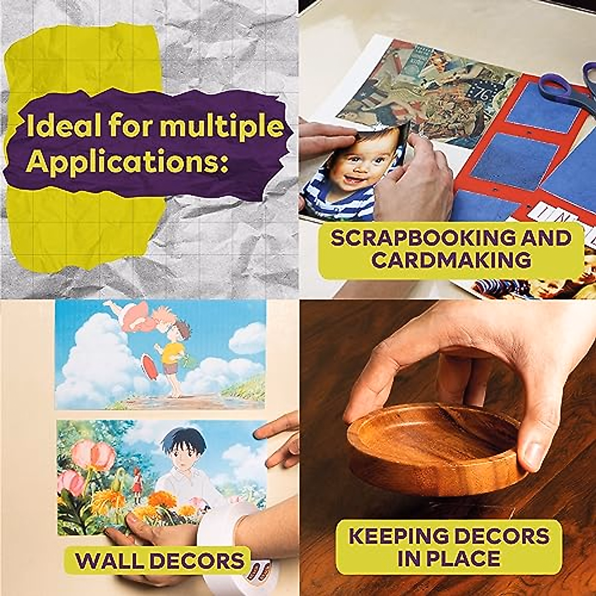 ATack Clear Double-Sided Tape, 2" x 15 Yards, Tear by Hand, Wall Safe Heavy-Duty Double Sides Self Sticky Wall Fabric Tape for Wood Templates, Furniture, Leather, Curtains and Craft