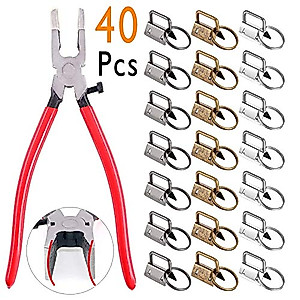 Qovydx 40Pcs Key Fob Hardware 39Pcs 1 inch Keyfob Hardware Kit Key Fob Clamp with 1PCS Key Fob Pliers Key Fob Tool for Faux Leather Wristlet Keychain Crafts Key Chain