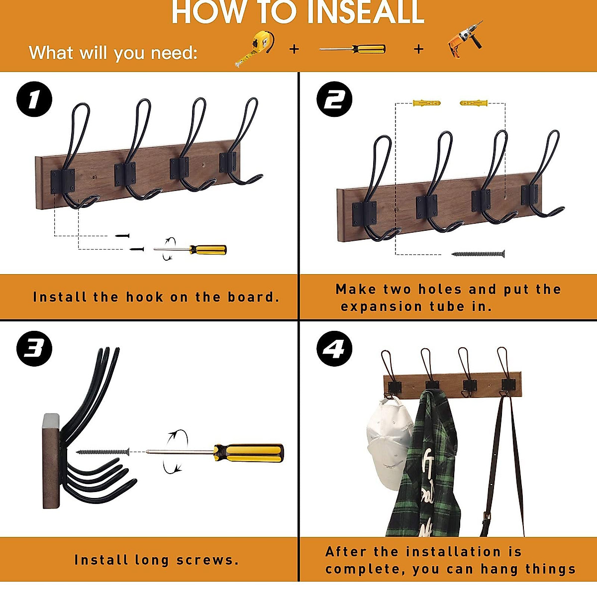 Mzizi Dco Coat Rack Wall Mounted,Wall Coat Rack with 8 Rustic Coat Hooks,Office Entryway Bedroom Hanging Towel Coat Clothes Hat Bag Robes (2 Pack)