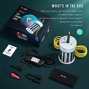 Tendelux Ultra-Bright Underwater Fishing Light, 110V & 12V Green LED Submersible Light Attractants for Docks, Boats or Kayaks, IP68 Rated for Fresh & Salt Water (30ft Cable)