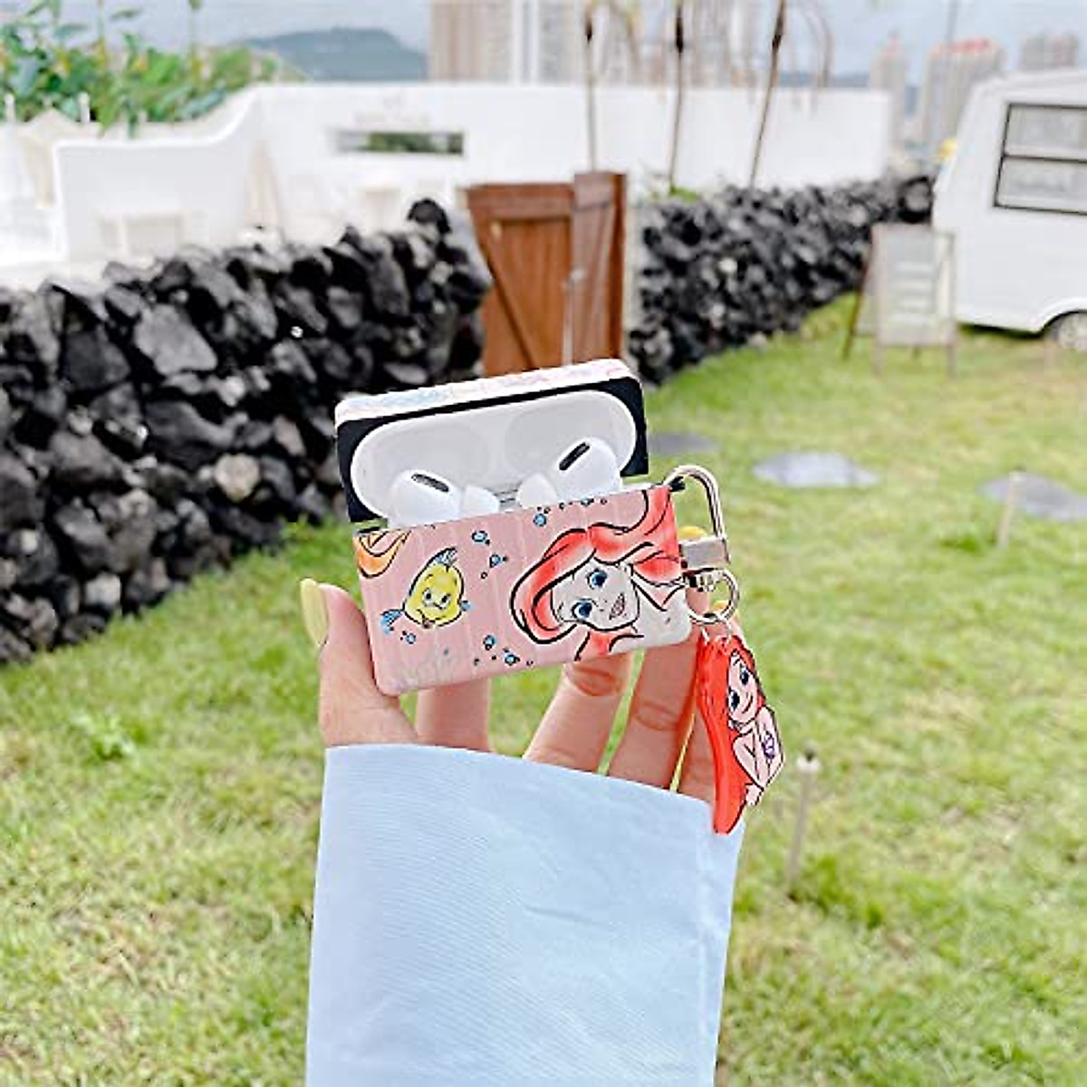 Pink Case with Charm Hook Keychain for Apple AirPods Pro 2019 Generation Ariel The Little Mermaid Fish Flounder Pink Disney Disneyland Cartoon Anime Cute Lovely Adorable Kids Girls Women