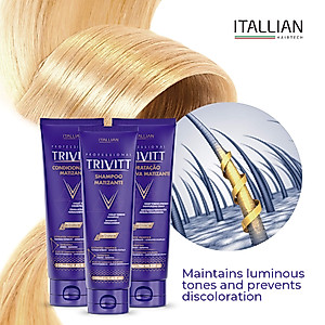 3 Piece Violet Toning Kit for Blonde Hair - Shampoo 280ml, Conditioner Cream 250ml, Intensive Moisturizing Cream 250ml for Advanced Hydration and Repair - Professional Trivitt by Itallian Hairtech