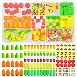 Pompano Rig Floats Beads Kit, 300pcs Pompano Floats Fishing Beads Set Foam Snell Floats Bobbers for Surf Fishing Live Bait Walleye Rig Making Bullet Cylinder Oval Foam Floats