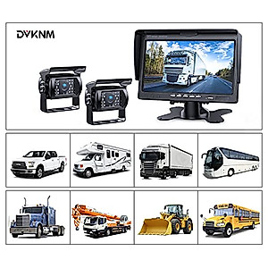 DVKNM Upgrade Dual Backup Camera Monitor Kit 7'' HD 1080P IP69 Waterproof Rearview Reversing Rear View Camera Monitor for Truck Trailer Semi-Trailer Box Truck RV Pickup Truck Easy Installation (TZ102)