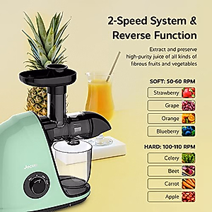 Jocuu Slow Masticating Juicer with 2-Speed Modes - Cold Press Juicer Machine - Quiet Motor & Reverse Function - Easy to Clean Juicer Extractor - Juice Recipes for Fruits & Vegetables (Grey)
