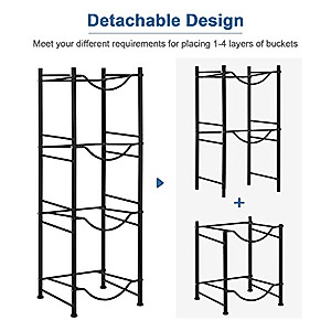 5 Gallon Water Bottle Jug Holder 4 Tier Heavy Duty Water Cooler Jug Storage Rack Detachable Gallon Water Jug Bottle Organizer Shelf for Home Kitchen Office Breakroom Space Save, Black