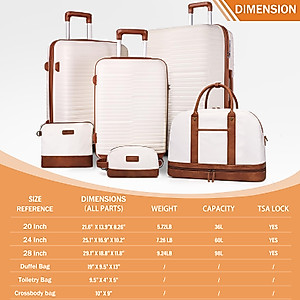 RUNCODE Travel Luggage Sets 6 Piece with Spinner Wheels and TSA Lock, Lightweight ABS Hard Shell Carry On Suitcase Set with 360° Double Wheels for Traveling Women (20"/24"/28")