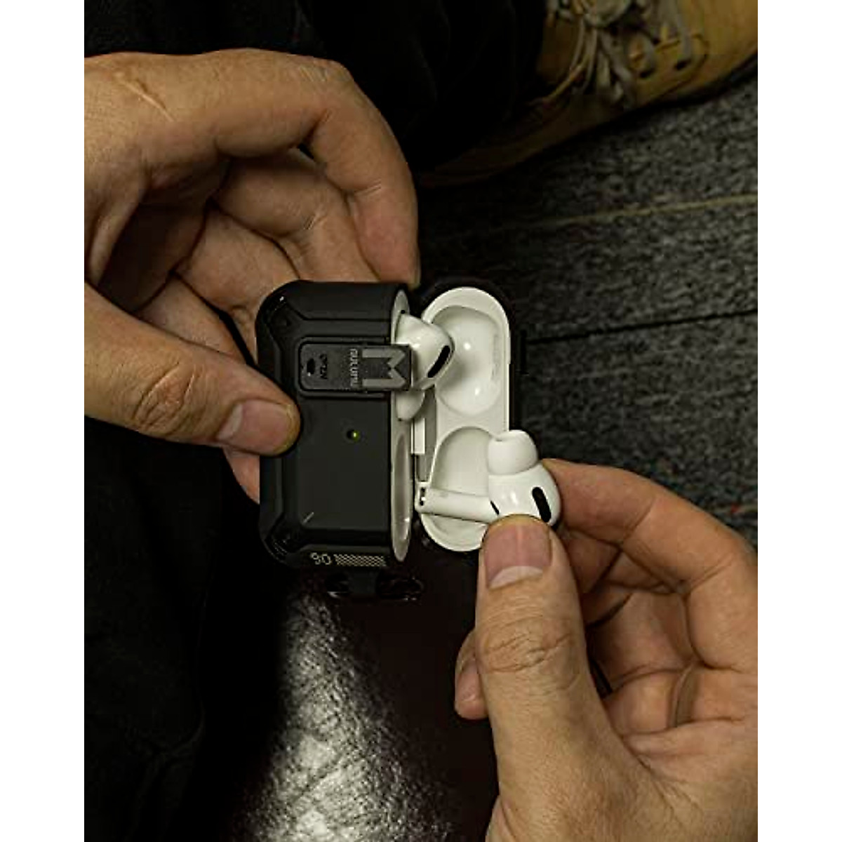 Aulumu A19 for AirPods Pro Case [2nd/1st Generation] with Lock, Full-Body Protective Tough Cover with Keychain Compatible with Apple Airpods Pro(2022/2019) Case for Men Women, Cool Design