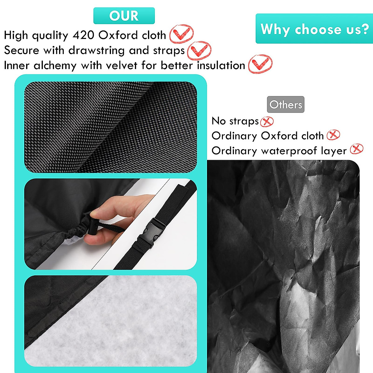 Plush Inner Window Air Conditioner Insulation Cover Compatible with Midea U Shaped 8000/10000/120000 BTU Air Conditioner,Outside Window AC Unit Cover Waterproof Protection Cover with Adjustable Straps