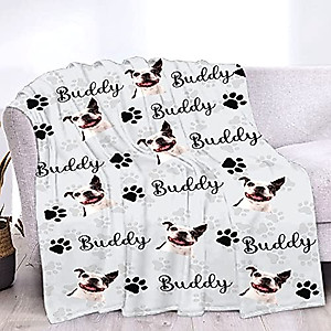 Custom Dog Name Picture Blanket Throw Personalized Dog Blanket Pet Paw Dog Memorial Gifts for Pets Cats Custom Puppy Dog Blanket with Photo & Name for Dogs 30x40in for 1-5 Toddler/Puppy