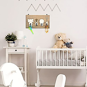 Safari Animal Wall Hooks Animal Nursery Hooks Decor Wooden Kids Coat Wall Mounted Hooks Decorative Elephant Lion Giraffe Zebra Hanger for Nursery Bathroom Bedroom Home Decor