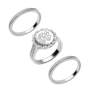 GSBSCSM Personalized Stackable Monogram Silver Ring Sterling Silver CZ Wedding Band Ring Engagement Ring for Her