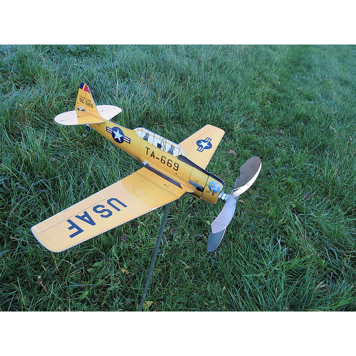 at-6 Airplane Windwheel; Propeller Turns When Windy; Stainless Steel; Garden Decoration