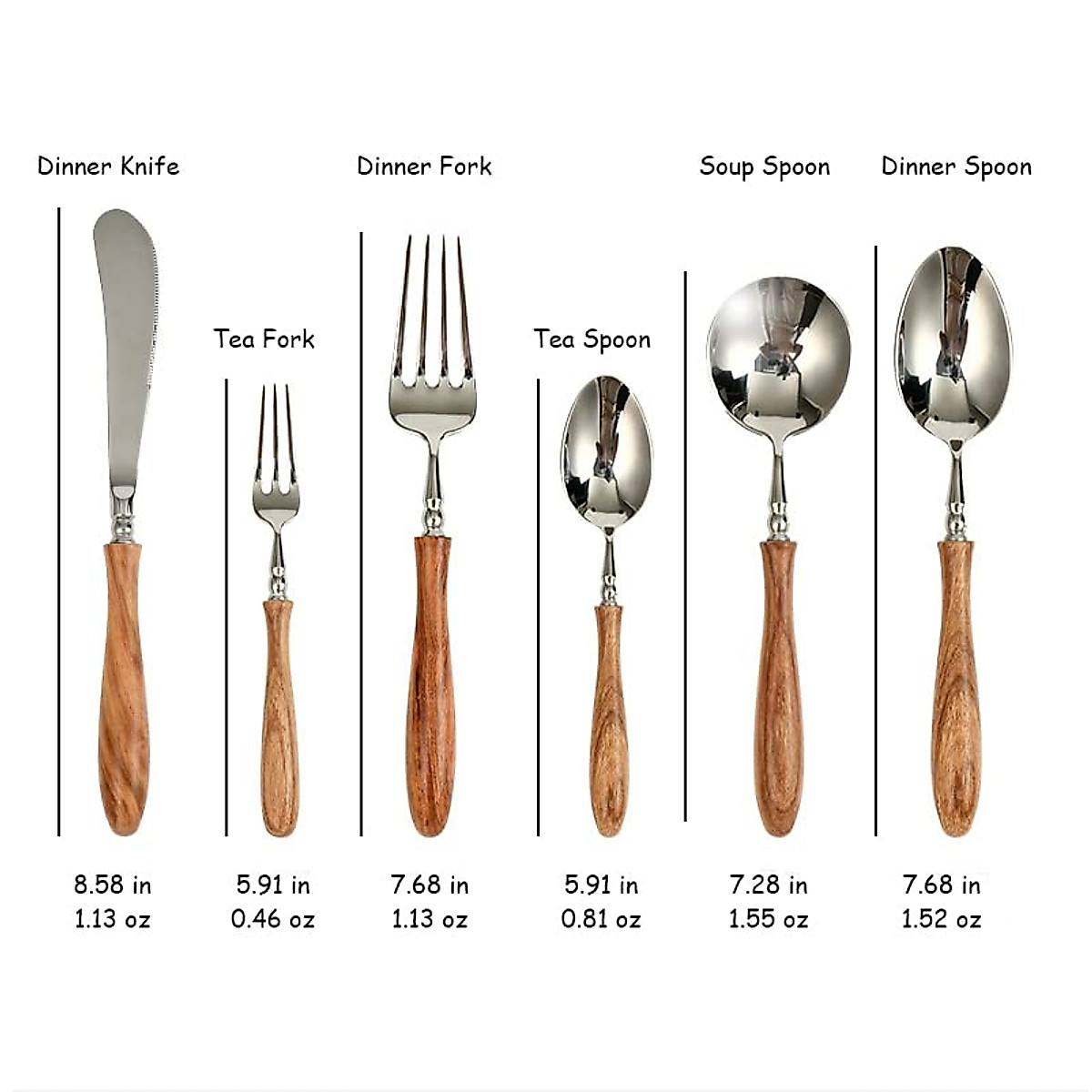 Soup Spoons, 4 pieces 18/8 Stainless Steel Round Spoons Dinner Spoons with Wood Handle, Flatware Silverware Eating Utensils Table Spoons for Home Kitchen, Mirror Polish, 7.28-Inch