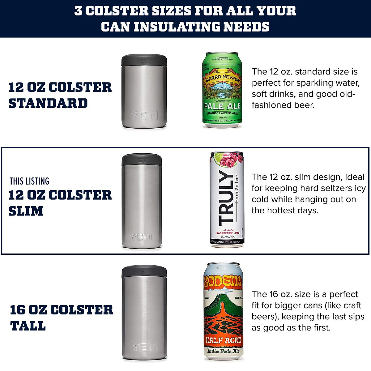 YETI Rambler 12 oz. Colster Slim Can Insulator for the Slim Hard Seltzer Cans, Navy (NO CAN INSERT)