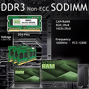 NEMIX RAM 32GB (4X8GB) DDR3 1600MHZ PC3-12800 2Rx8 1.35V 204-PIN Non-ECC SODIMM Laptop Memory KIT Compatible with Apple MacBook Pro, iMac, Mac Mini