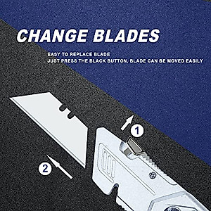 SALI Utility Knife Box Cutter with Rope Cutter Quick Change Blade Mechanism & Aluminum Alloy Handle with 3pcs Extra Blade Heavy Duty Retractable Box Cutter for Cartons