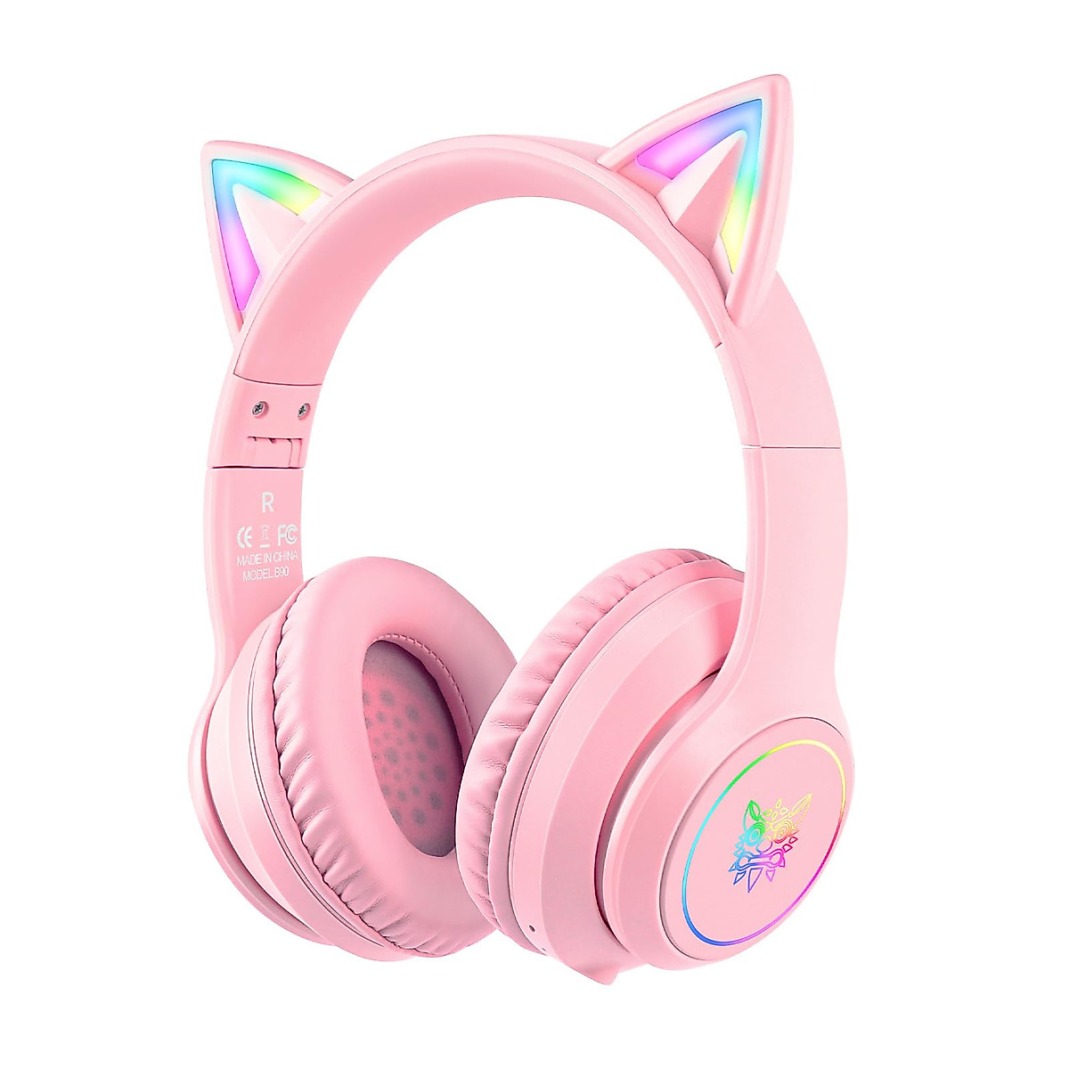 SIMGAL Bluetooth Cat Ear Headphones for Kids, Wireless & Wired Mode Foldable Headset with Mic, RGB LED Light, for Girls School Gaming, Compatible with Mobile Phones PC Tablet