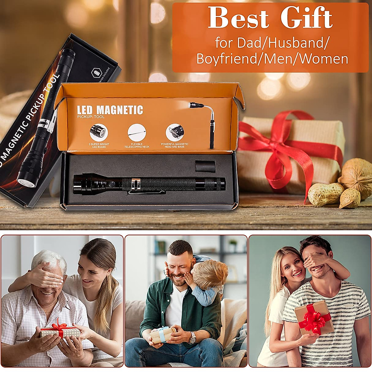 KUCHEY Valentines Day Gifts for Him Boyfriend Magnetic Flashlight Pickup Tool Dad Gifts Stocking Stuffers for Men Cool Magnet Telescoping Gadgets with LED for Mens Husband Christmas Gifts