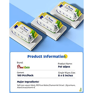 Pawaboo Dog Wipes for Paws and Butt, Unscented Hypoallergenic Pet Wipes for Dog Cat, Soft Thick Dog Grooming Wipe for Cleaning Deodorizing with Lids, Puppy Wipes for Face Ears Body- 1Pack/100Count