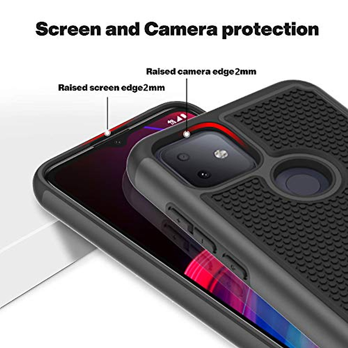 T-Mobile Revvl 4 Plus Case,TCL Revvl 4 Plus Case,with HD Screen Protector [Shock Absorption] Hybrid Dual Layer TPU & Hard Back Cover Bumper Protective Case Cover for T-Mobile Revvl 4+ (Black Armor)