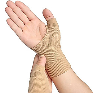YUNYILAN 2pcs Thumb Compression Arthritis Gloves, Wrist Support Brace Elastic Glove with Gel Thumb Injury Pads for Arthritis, Joint Pain, Tendonitis, Sprains (Beige)