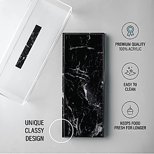 Gold Valley Rectangular Cake Tray, Cake Plate Dish with Lucite Display Cover Lid, Dessert Holder Tray, Cake Stand, Grey Marble Rectangle Cake Platter with Lucite Cover, Pastry Base (Black)