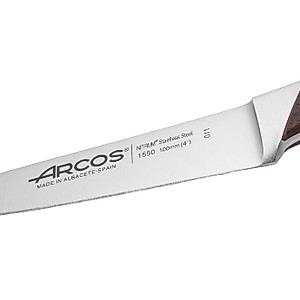 Arcos Paring knife 4 inches Nitrum Stainless Steel.Paring Knife for Peeling Fruits and Vegetables. Wooden Handle and blade 100 mm. Rust & Wear Resistant. Series Natura. Color Brown