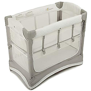 Arm’s Reach Mini Ezee 3 in 1 Co-Sleeper Folding Bedside Bassinet and Play Yard Featuring Breathable Mesh Sides with Side Pockets for Storage and 4-Inch Sleeping Nest Height