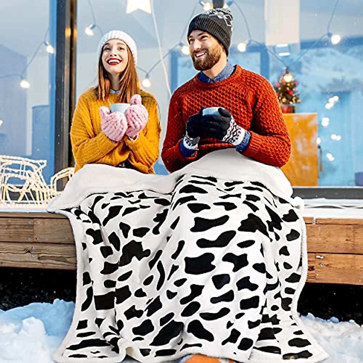 Solaris Cow Print Sherpa Fleece Blanket, Super Soft Warm Cozy Flannel Reversible Throw Blanket for Couch Sofa Bed, 50" x 60"