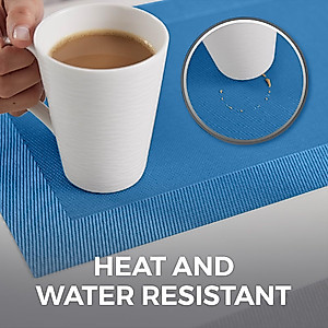 Home Genie Heat Resistant Placemats Set of 6, Dining Room Table Mats, Protect Surfaces, Woven Placemat Setting for Dinner, Washable Vinyl Food Grade Mat, Kitchen Decor Accessories, Size 18x12, Blue