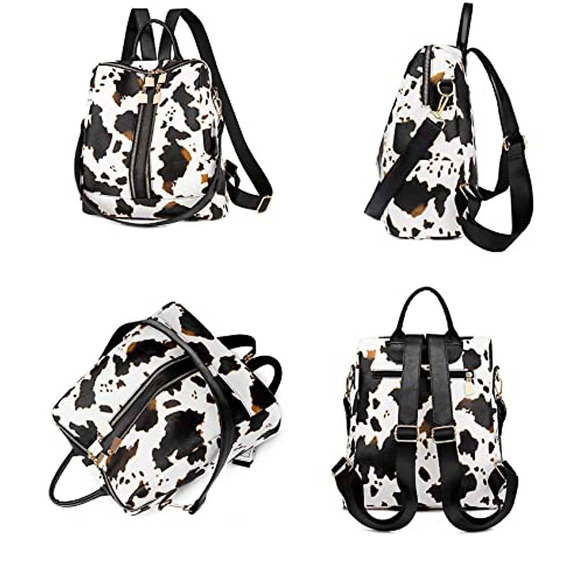 ENYIWH Women Fashion 2 Pack With Backpack Purse Leather Shoulder Bag Travel Bag Handbag Casual Fashion Multipurpose Design Convertible Shoulder Bag Handbag with Wristlet (White Cow)