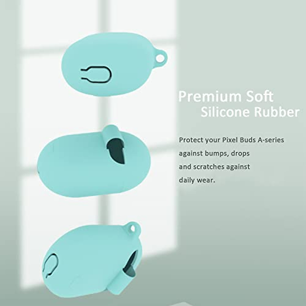 Compatible for Google Pixel Buds A-Series Case Cover, [Front LED Visible] [Keychain] Silicone Protective Cover Case for Google Pixel Buds A Case (Mint Green)