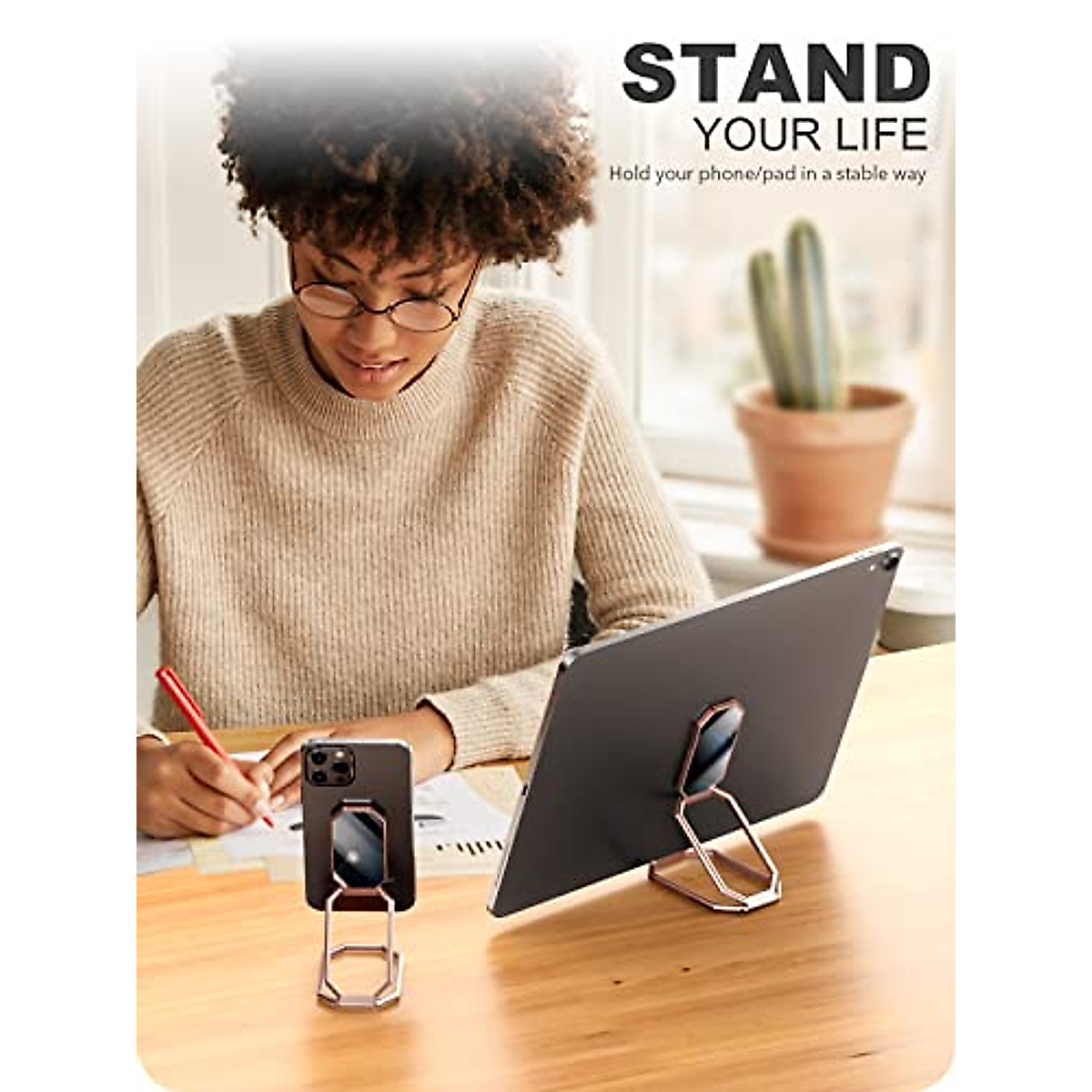 A-LuGei【Foldable & Adjustable】 Cell Phone Ring Holder Finger Kickstand, Magnetic Phone Grip, Phone Stand for Back of Phone Case, Cell Phone Holder for Hand, iPhone Ring Holder Grip Phone Kickstand