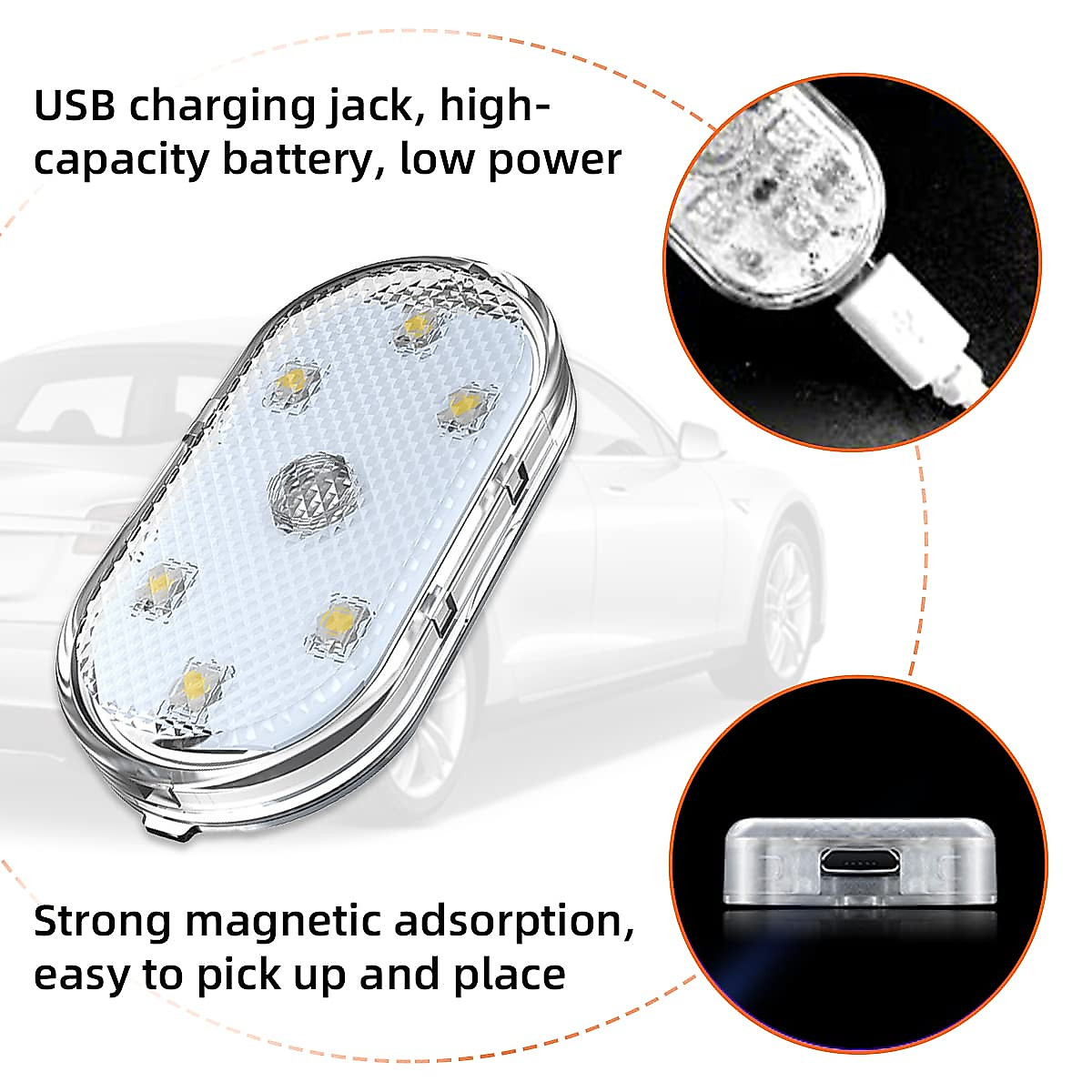 Ziciner 2 PCS Car Led Lights Interior, Super Bright Car Wireless Bulb, USB Rechargeable Auto Led Festoon Bulb, Universal Vehicle Accessories for Cars, Trucks, SUVs, Vans (Colorful, 2 PCS)