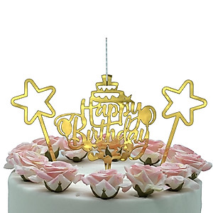 Happy Birthday Cake Topper Candle for Birthday Party Decorations, Acrylic Golden, 2 Wicks (2 Stars)
