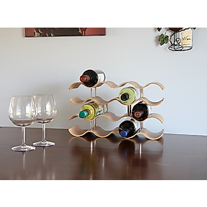 Lily's Home Countertop Wave Wine Rack, Wood, Elegant and Modern, Table Top Wine Storage (Oak, 14 Bottles)