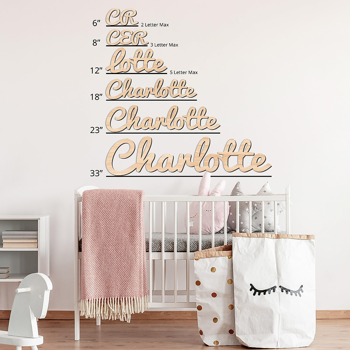 Personalized Wooden Baby Name Sign – Nursery Wall Letters, Kids’ Room Décor, 1/2" Thick, 12"-33" Wide