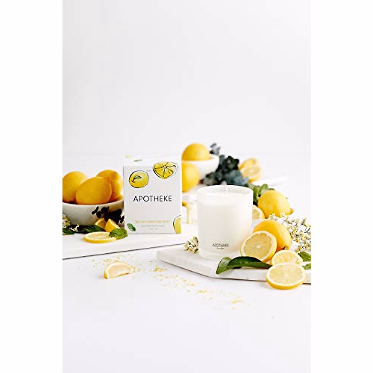 APOTHEKE Market Collection Luxury Scented Jar Candle, Meyer Lemon & Mint, 11 oz - Lemon, Spearmint, Jasmine & Eucalyptus Scent, Strong Fragrance, Aromatherapy, Lasting, Hand Poured in USA, Soy Wax