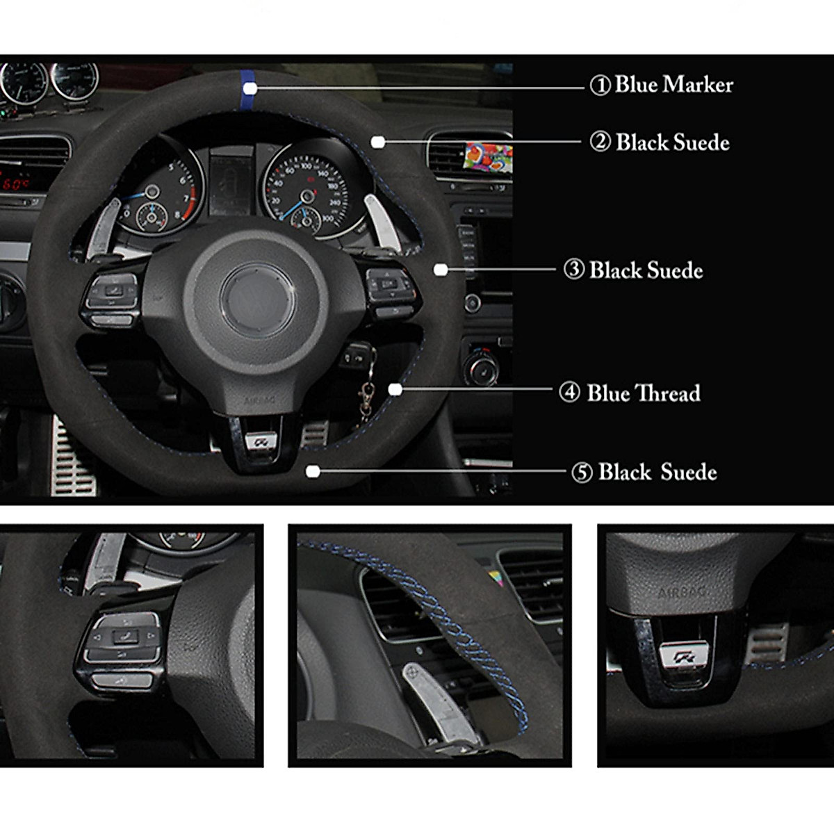 MaJher Car Hand Sewing Braid Steering Wheel Cover,for Mercedes-Benz A-Class 2013-2015 B-Class E-Class 2011-2014 CLA-Class