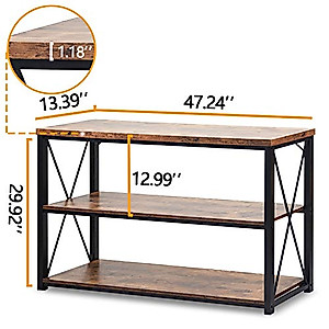 NSdirect Rustic Console Table, Farmhouse Sofa Table&TV Stand,Industrial 3-Tier Long Hallway/Entryway/Entrance Table with Storage Open Bookshelf for Living Room Bedroom Foyer,Brown Oak