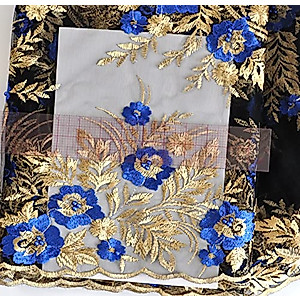 African Fabric Net Fabrics Embroidery Beaded Nigerian Embroidered Lace Fabric for Party Dress (Blue) 5 Yards 2205-6