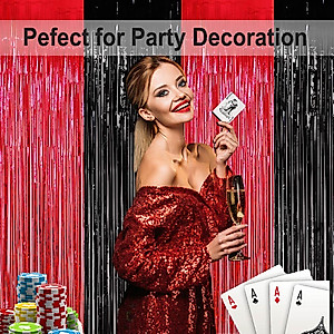 EUFARS Red and Black Party Decorations- 4 Pack of 3.2x8.2ft Foil Fringe Curtains for Graduation Party Decorations 2024 Casino Theme Party Decorations Red and Black Birthday Decorations