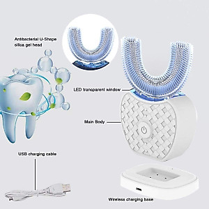 Electric Ultrasonic Toothbrush,360 Automatic Toothbrush,360 Sonic Electric Toothbrush,U Shape Automatic Toothbrush Home Travle use (White) (White)